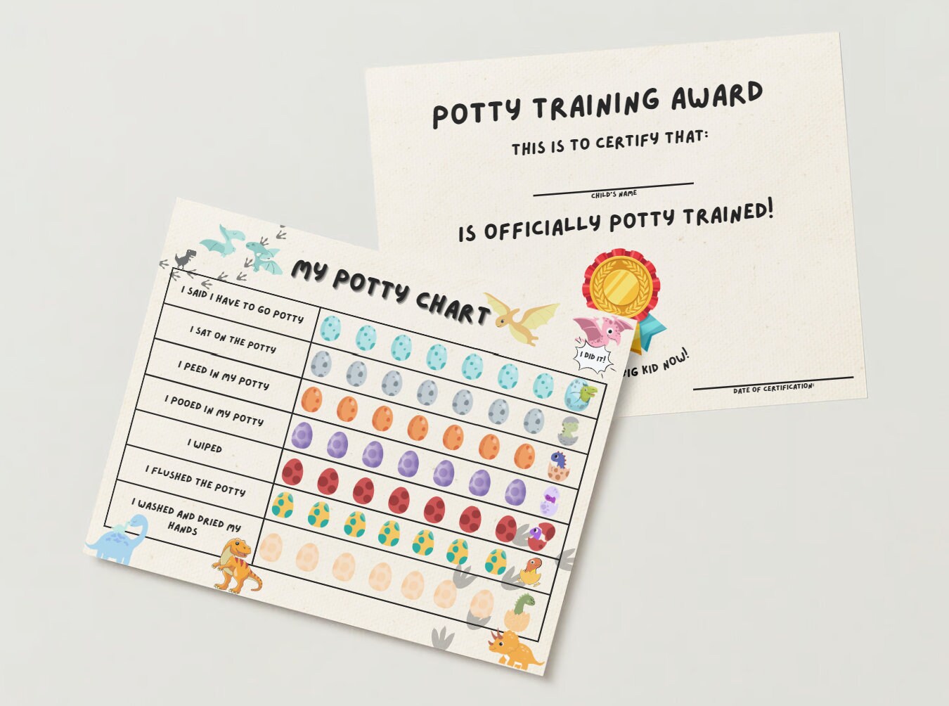 Dinosaur Potty Training Chart With Officially Potty Trained Certificate ...
