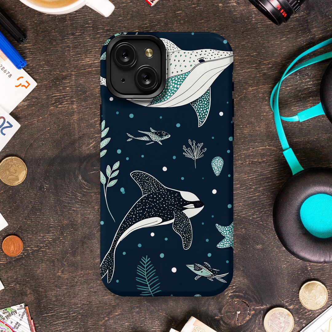 Undersea Animals Digital Pattern, Whales Orcas Starfish Seamless Design ...