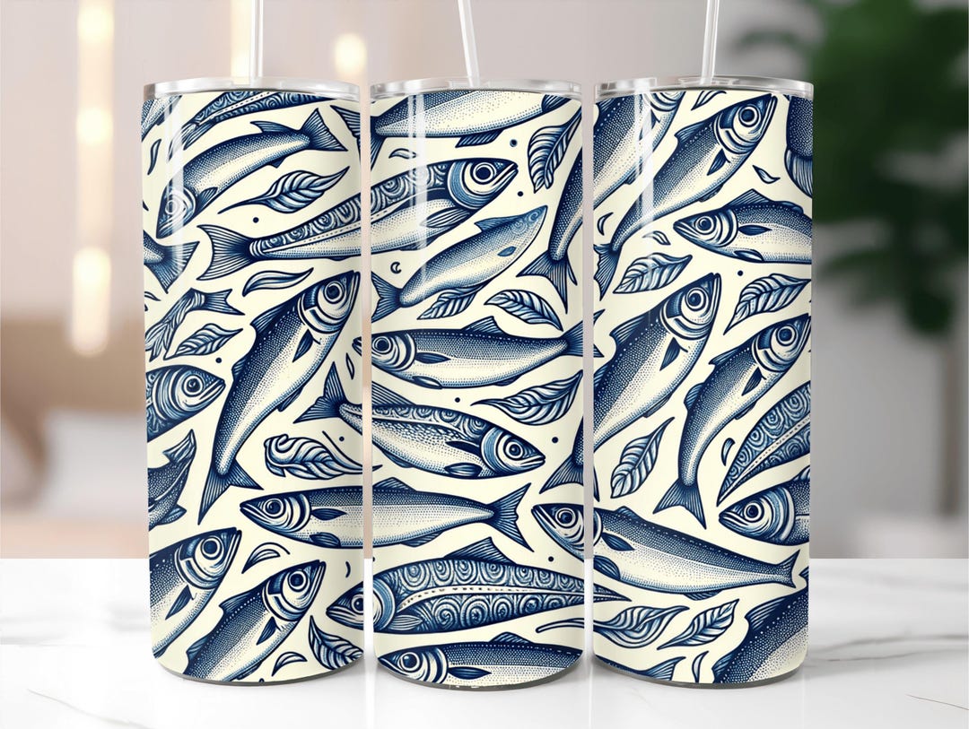 SEAMLESS Sardine Pattern Trend 2025 STRAIGHT 20oz Skinny Tumbler Wrap ...