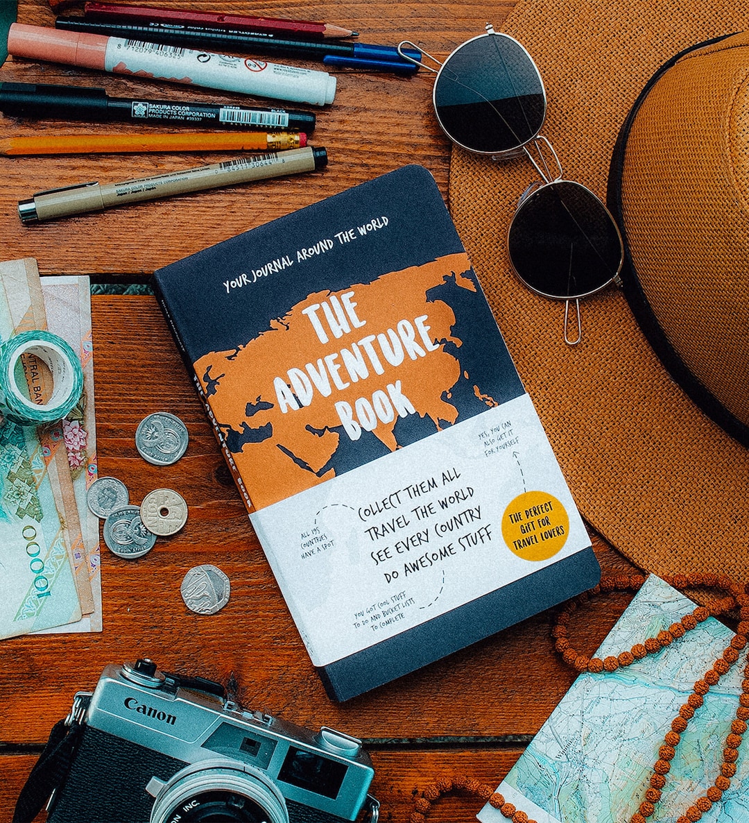 Travel Journal the Adventure Book Challenge Country Map World Traveler ...