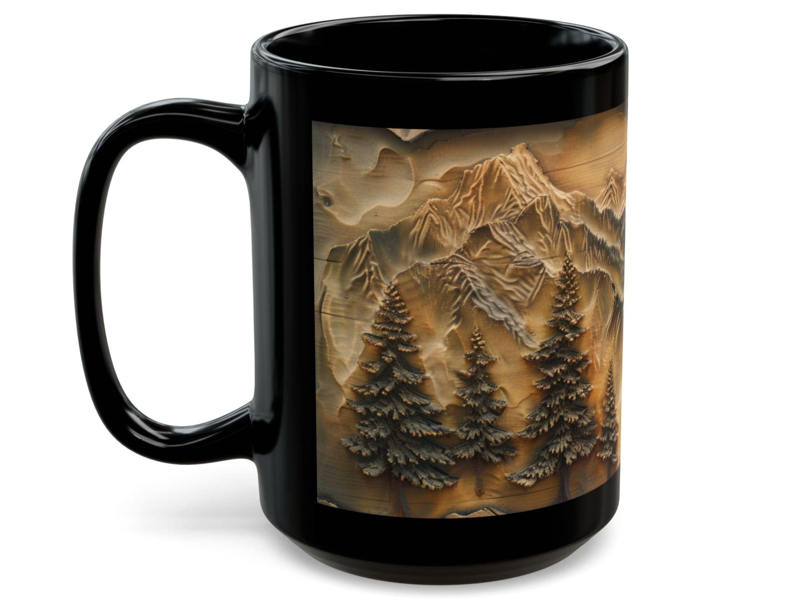 Carved Mountain and Pine Landscape Coffee Mug,mountain Trees Coffee Mug ...