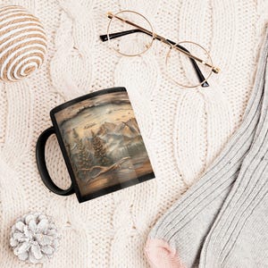 Woodsy Mountain Forest Design Coffee Mug,mountain and Trees Coffee Mug ...