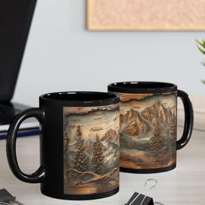 Woodsy Mountain Forest Design Coffee Mug,mountain and Trees Coffee Mug ...