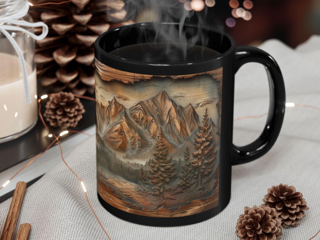 Woodsy Mountain Forest Design Coffee Mug,mountain and Trees Coffee Mug ...