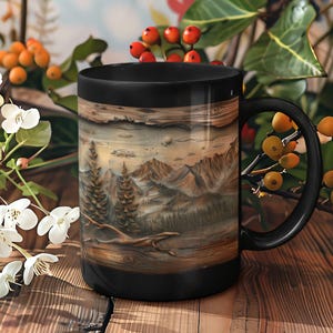 Woodsy Mountain Forest Design Coffee Mug,mountain and Trees Coffee Mug ...