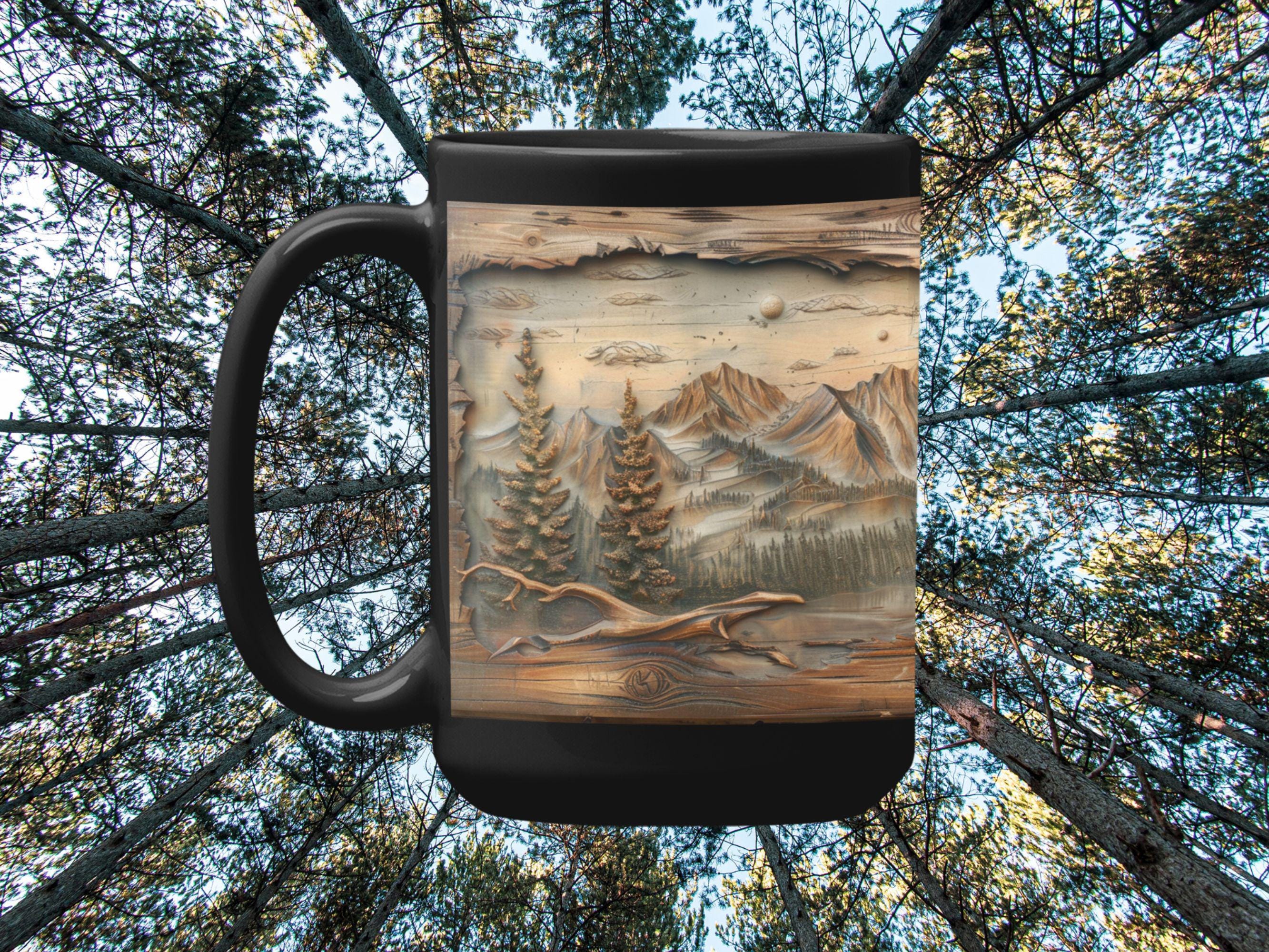 Woodsy Mountain Forest Design Coffee Mug,mountain and Trees Coffee Mug ...