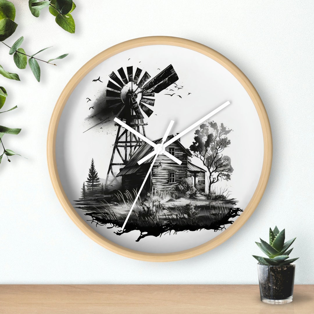 Rustic Barn With A Windmill, Wall Clock, Barn Lovers Gift, Barn and ...