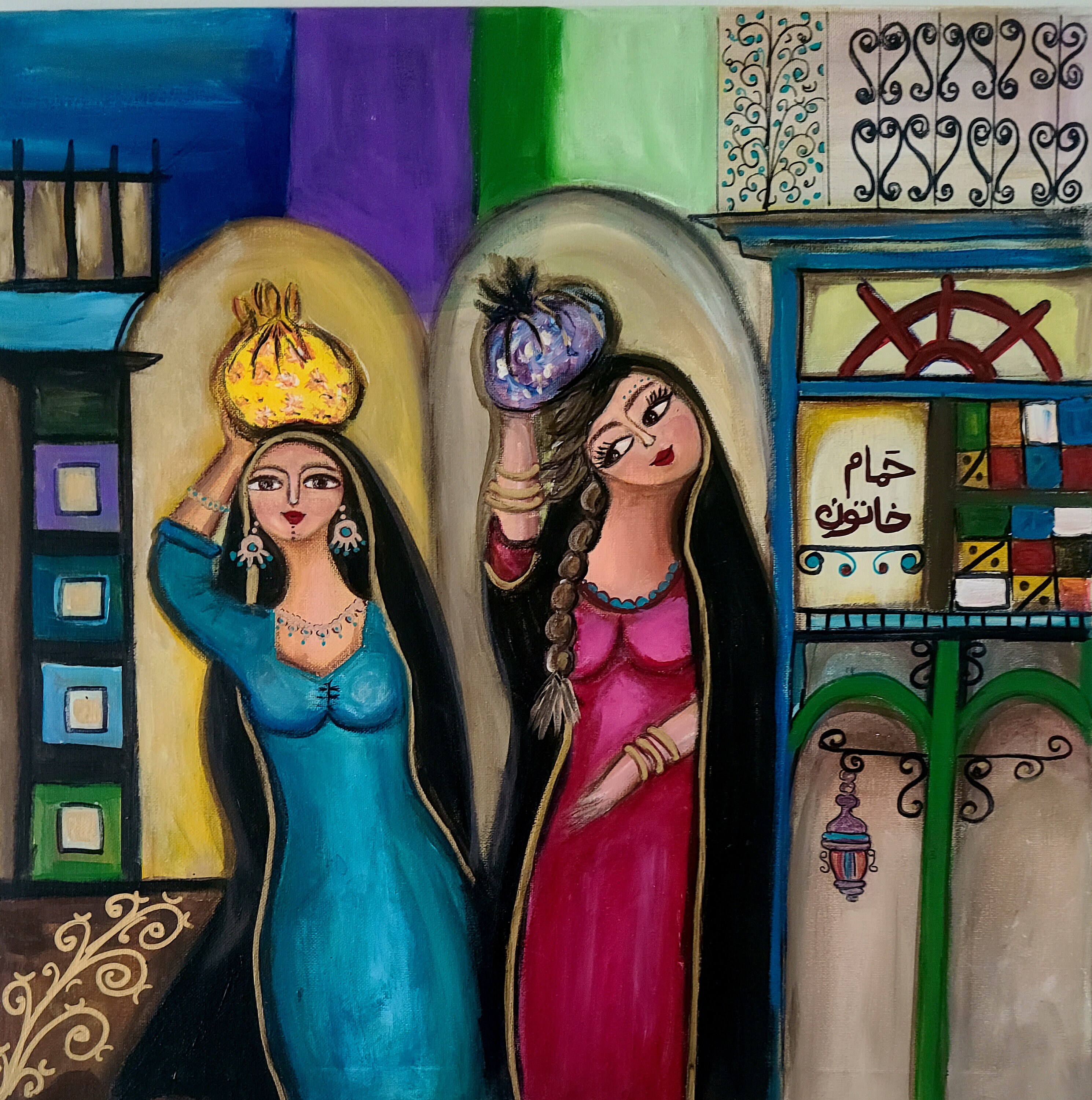 Traditional Iraqi Art Acrylic 50cm 50cm Iraqi Heritage Beautiful Woman ...