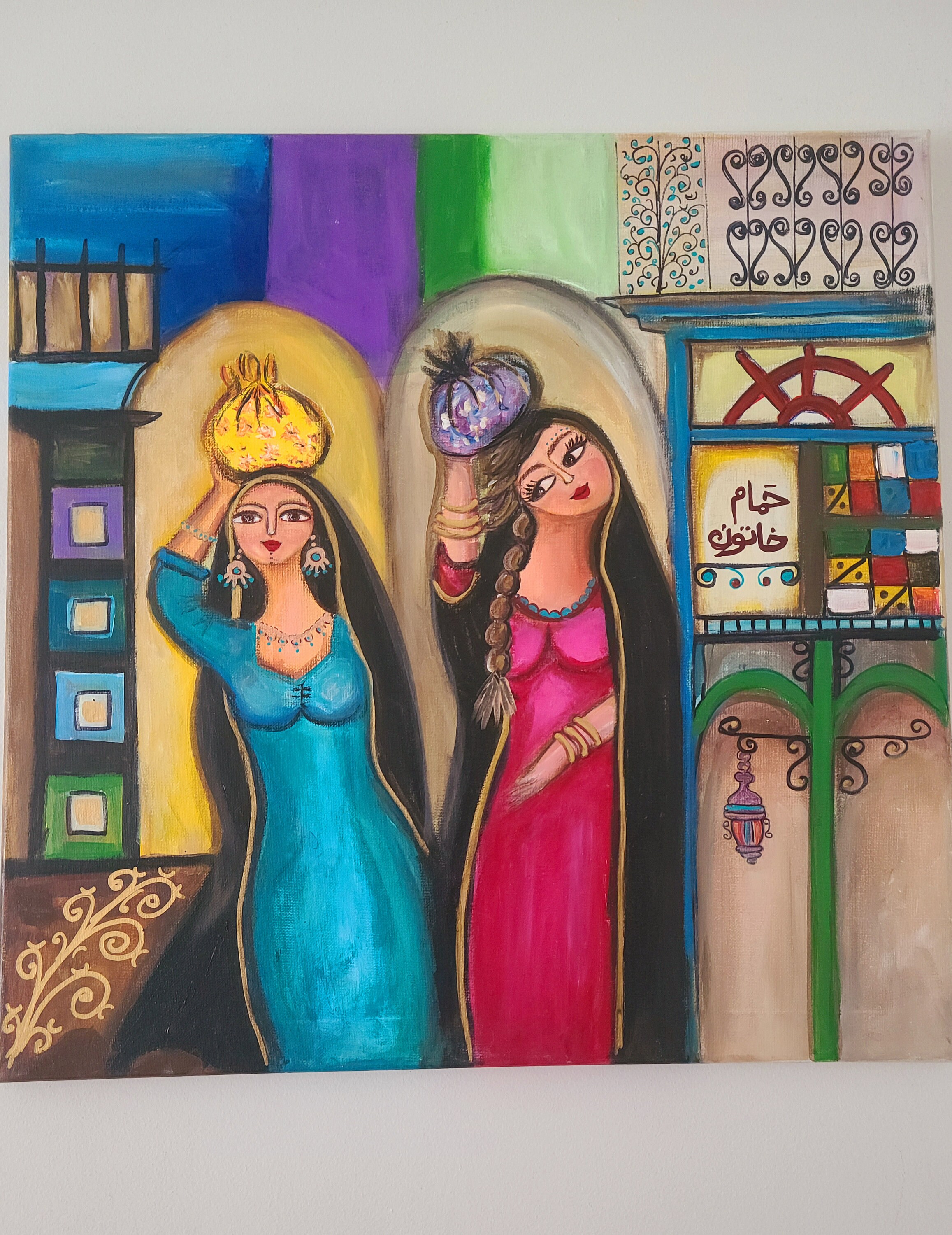 Traditional Iraqi Art Acrylic 50cm 50cm Iraqi Heritage Beautiful Woman ...