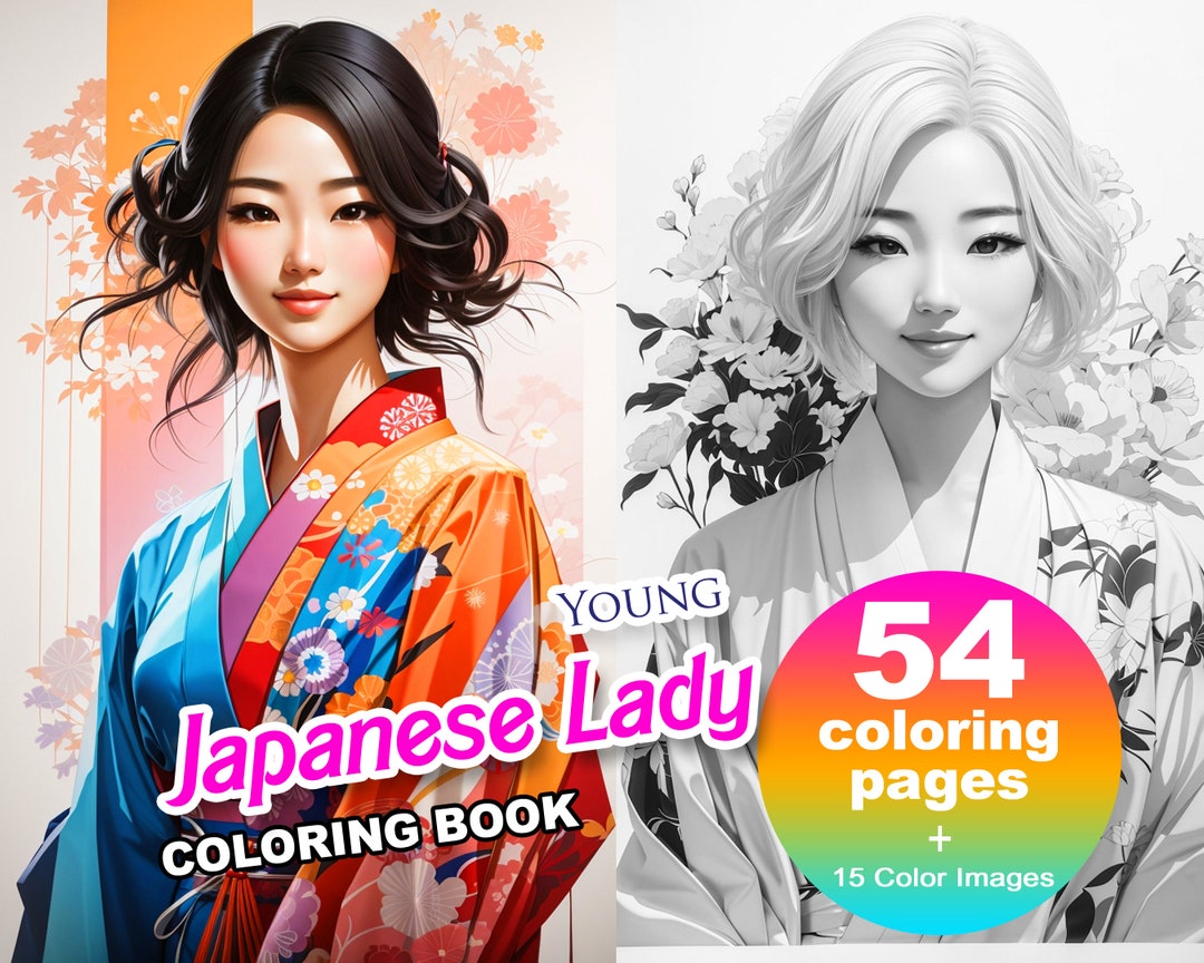 Japanese Young Lady Anime Coloring Book, Adults + Kids Instant Download ...