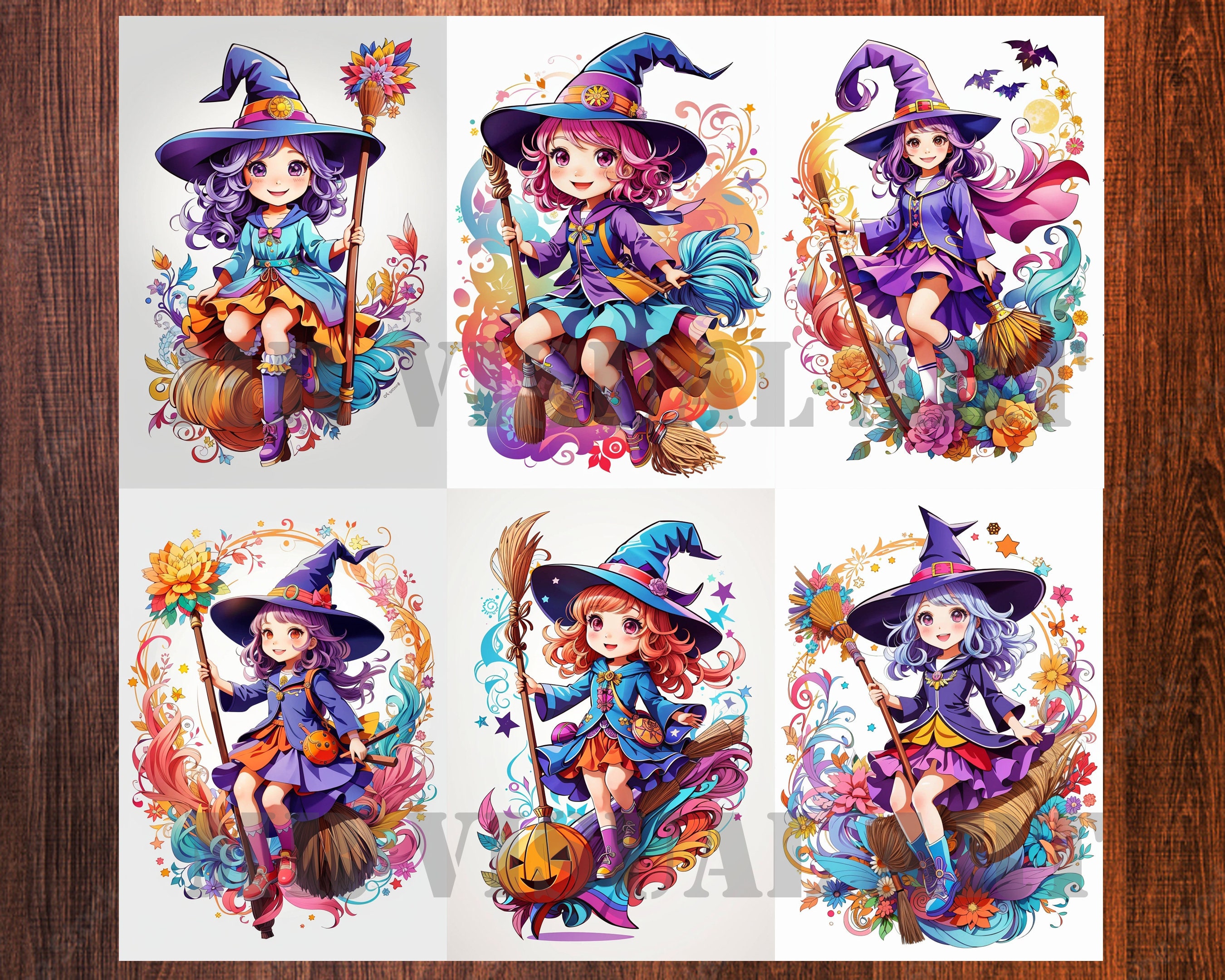 Cute Halloween Witch Girl Coloring Pages Book Anime Style - Etsy