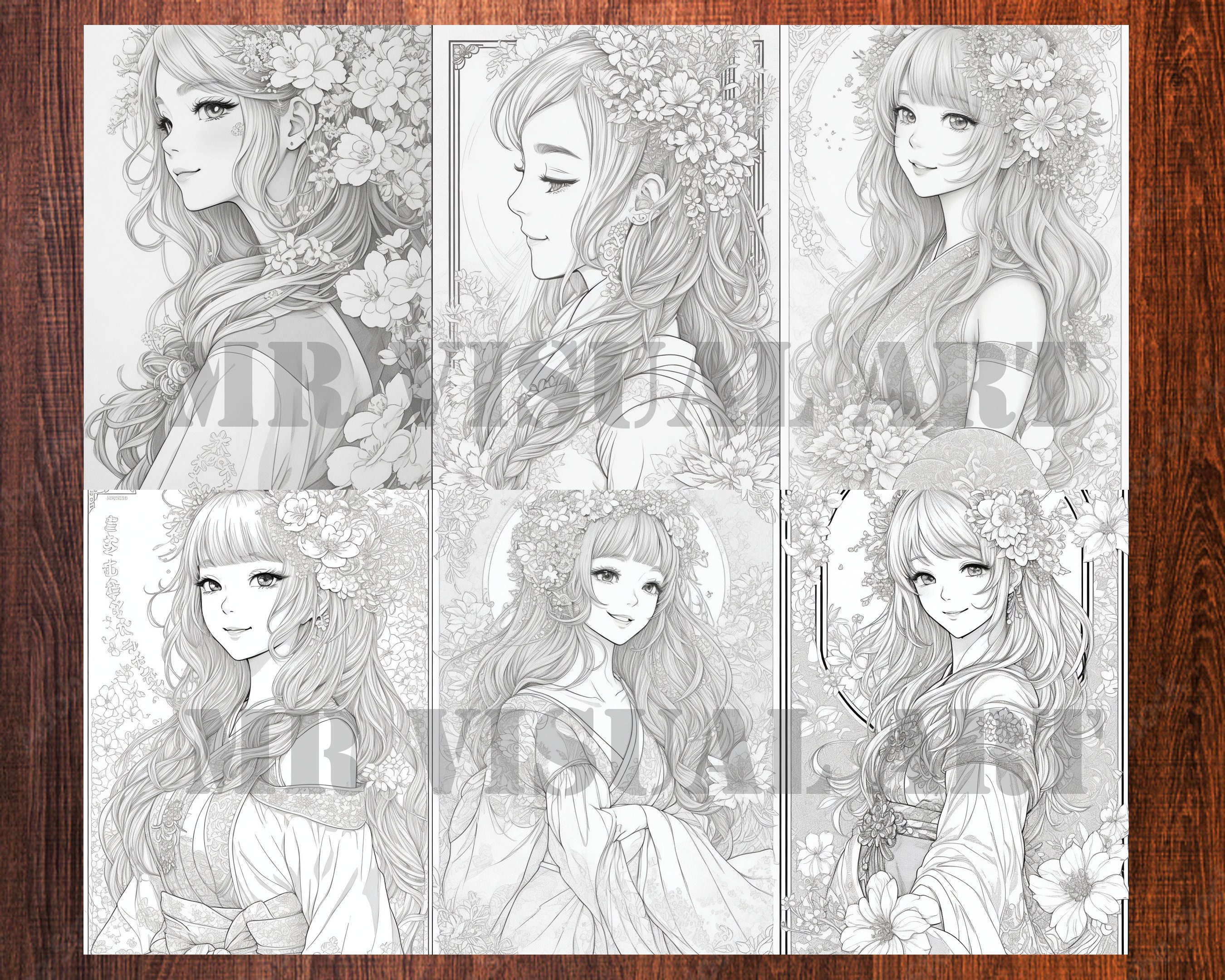 Japanese Anime Girls Anime Coloring Book, Adults Kids Instant Download ...