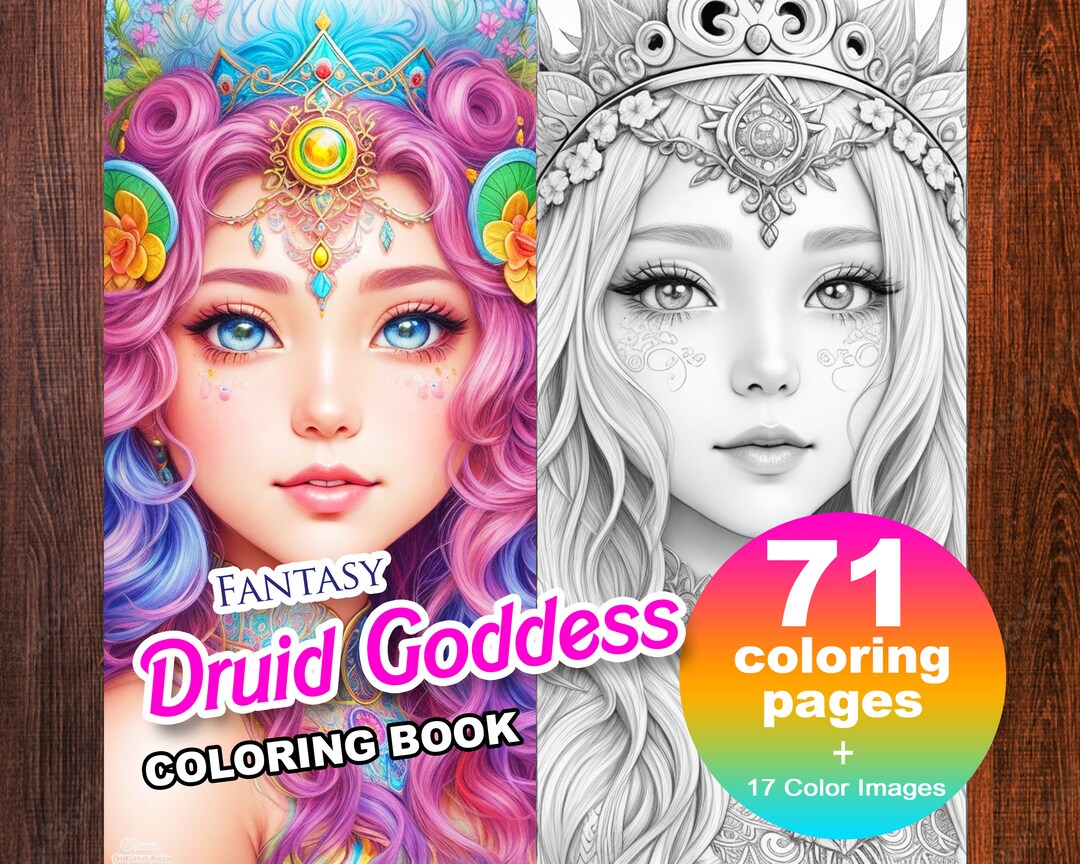 Fantasy Druid Goddess Anime Coloring Book, Adults Kids Instant Download ...