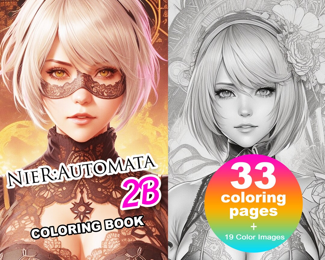 Fantastic Nier:automata 2B Coloring Book 2, Adults + Kids Instant ...