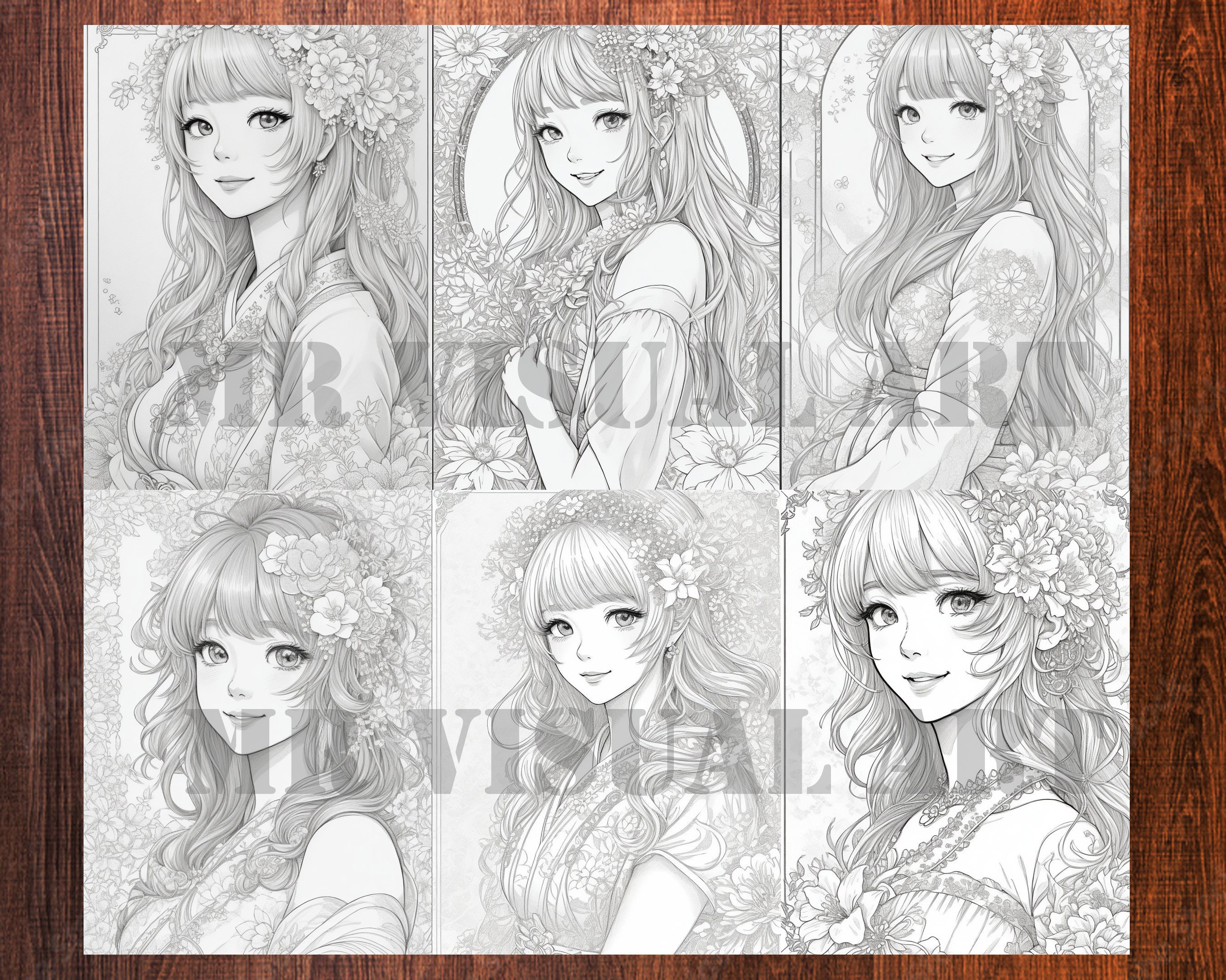 Japanese Anime Girls Anime Coloring Book, Adults Kids Instant Download ...