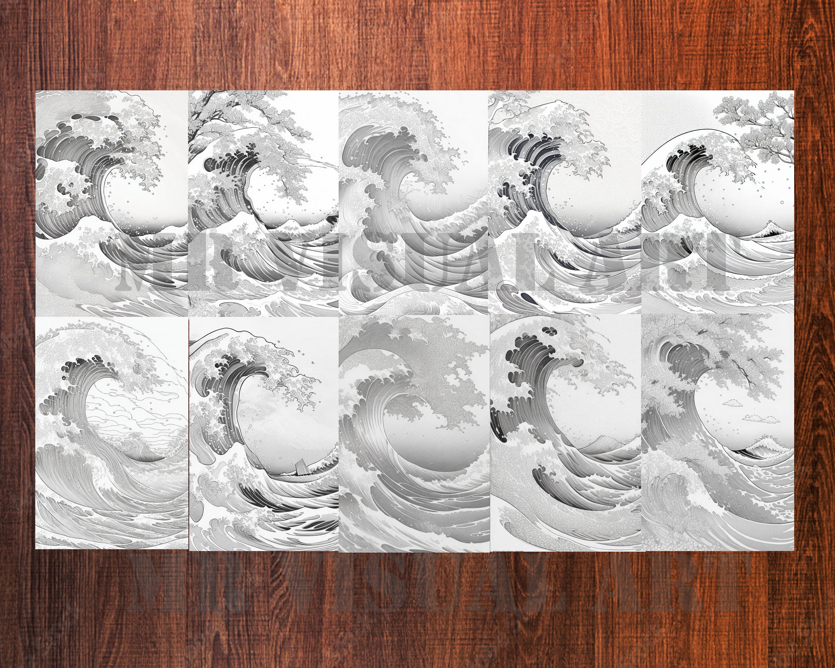 Japanese Folk Paint Great Wave Coloring Page, Adults Kids Instant ...