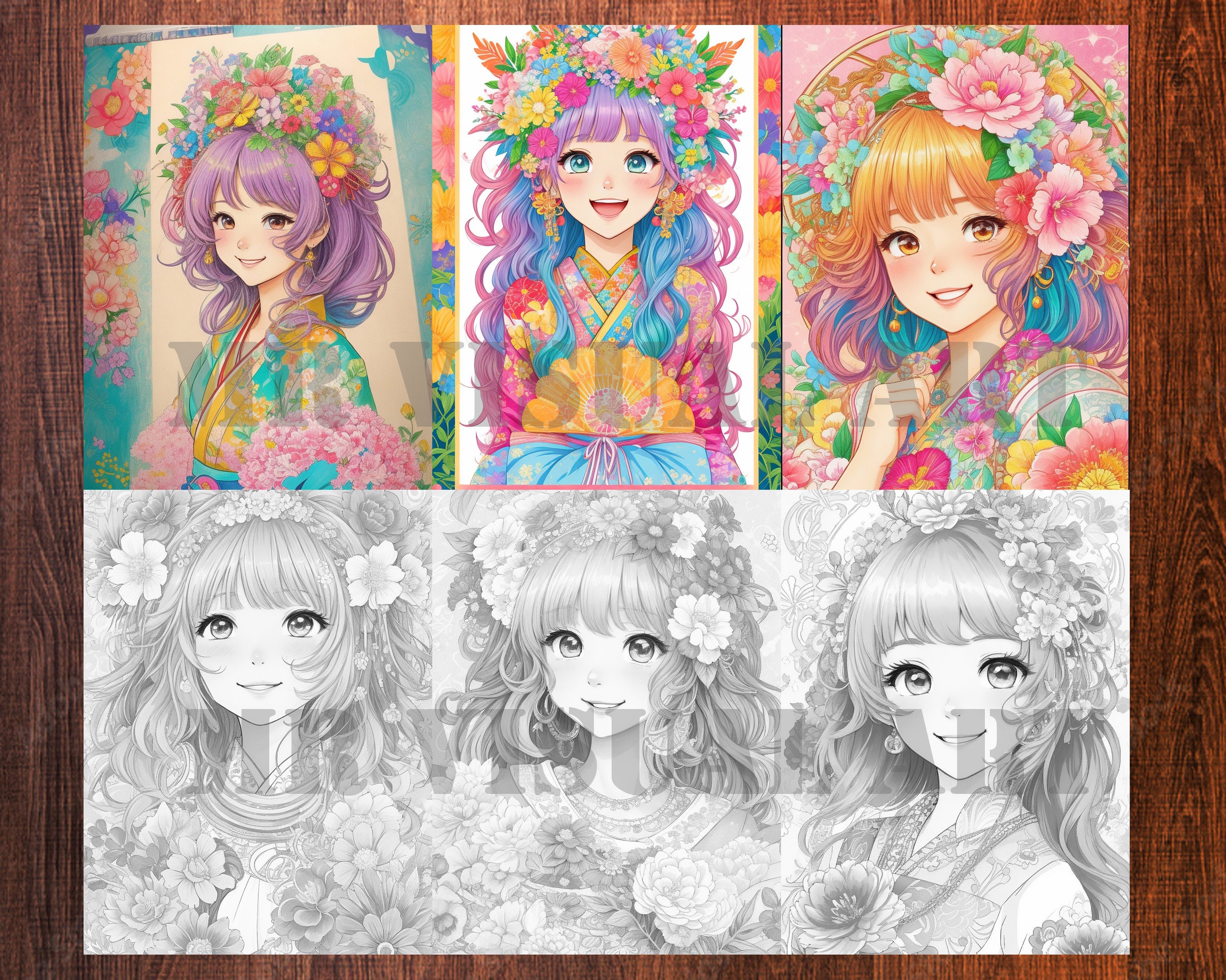 Japanese Anime Girls Anime Coloring Book, Adults Kids Instant Download ...