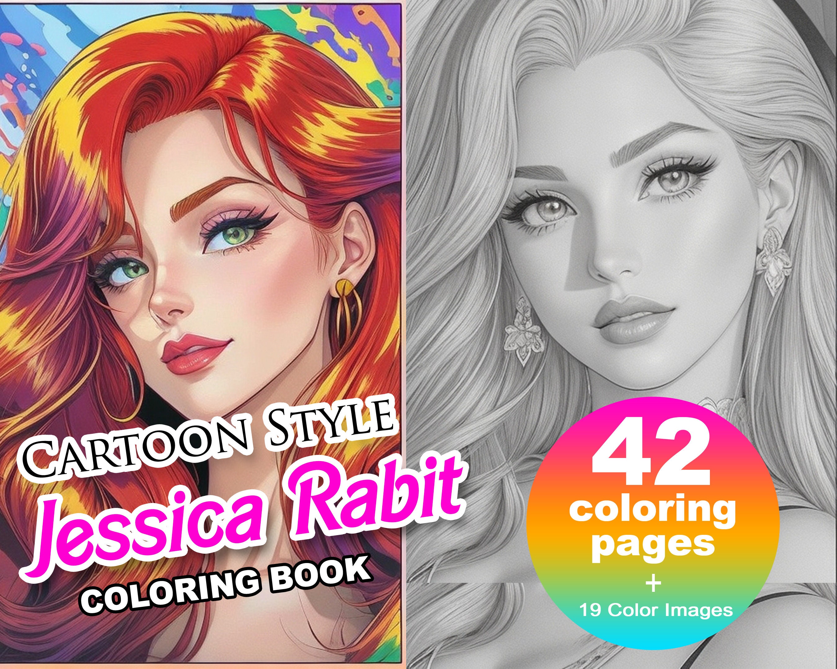 Fantastic Jessica Rabit Cartoon Coloring Book 2 Adults Kids - Etsy