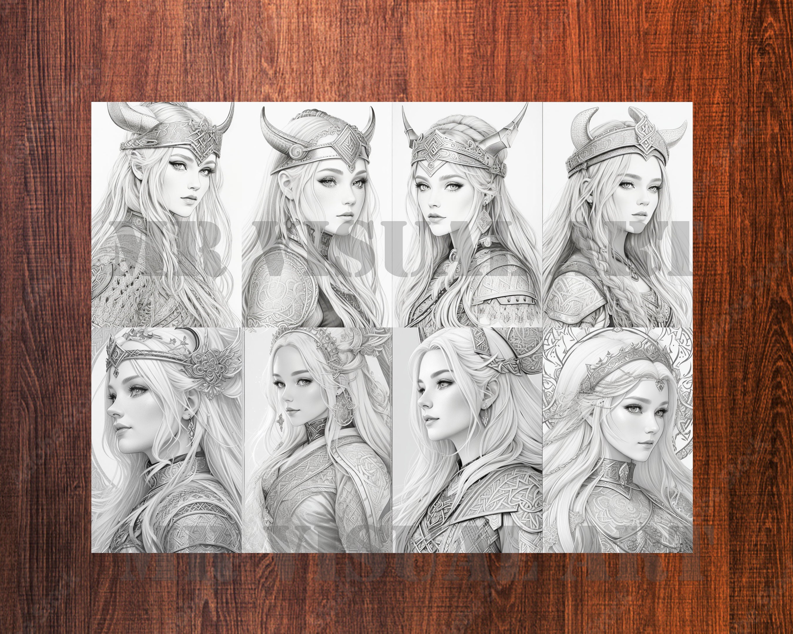 Fantasy Viking Princess Anime Coloring Page, Adults Kids Instant ...