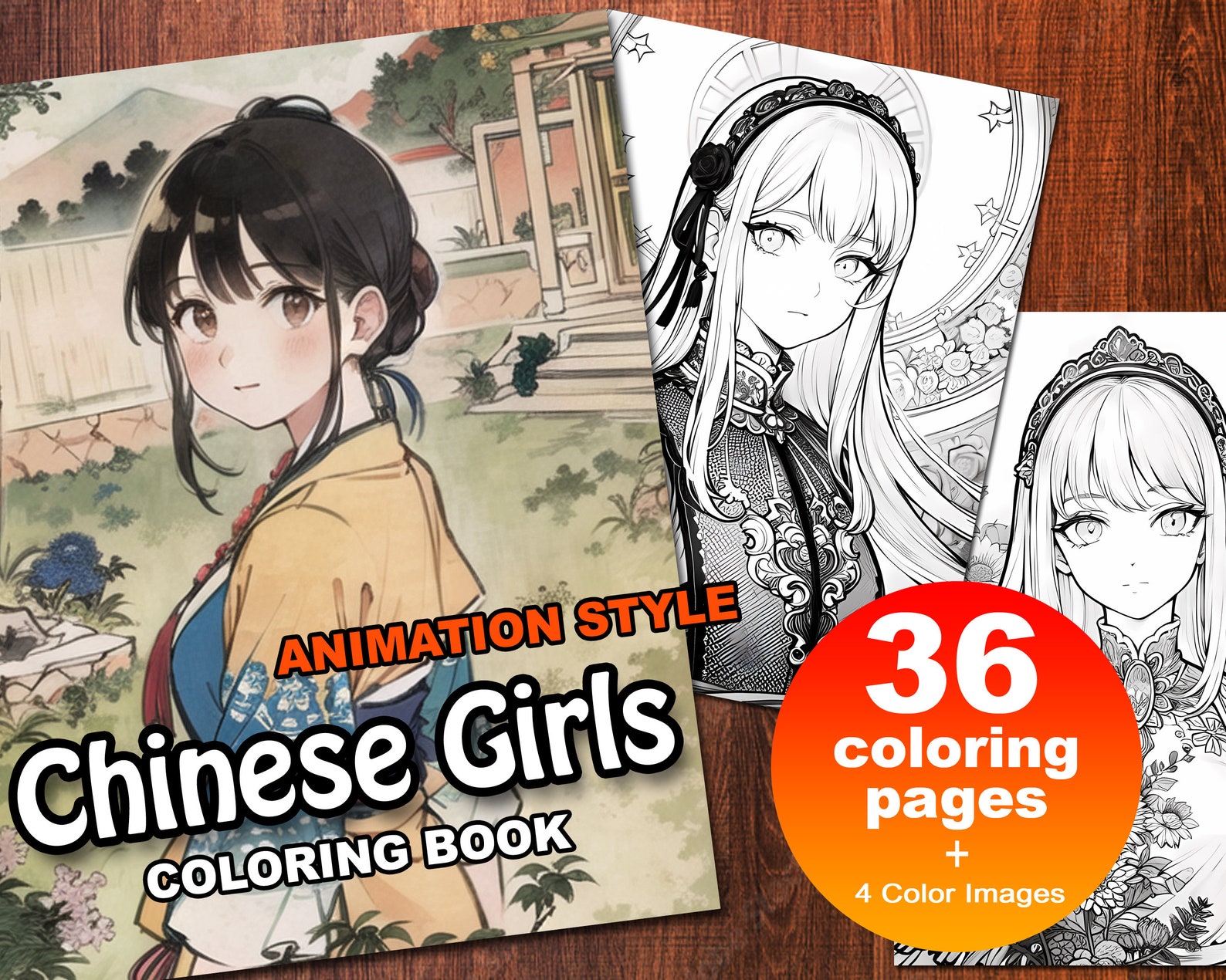 Chinese Anime Girls Coloring Book 36 Coloring Pages, Coloring Page Art ...
