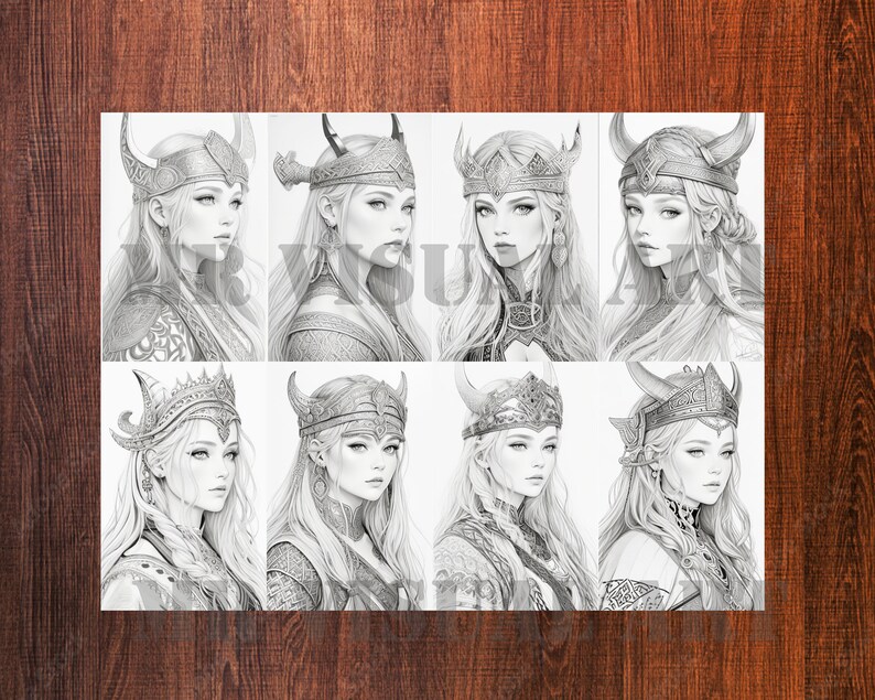 Fantasy Viking Princess Anime Coloring Page, Adults Kids Instant ...