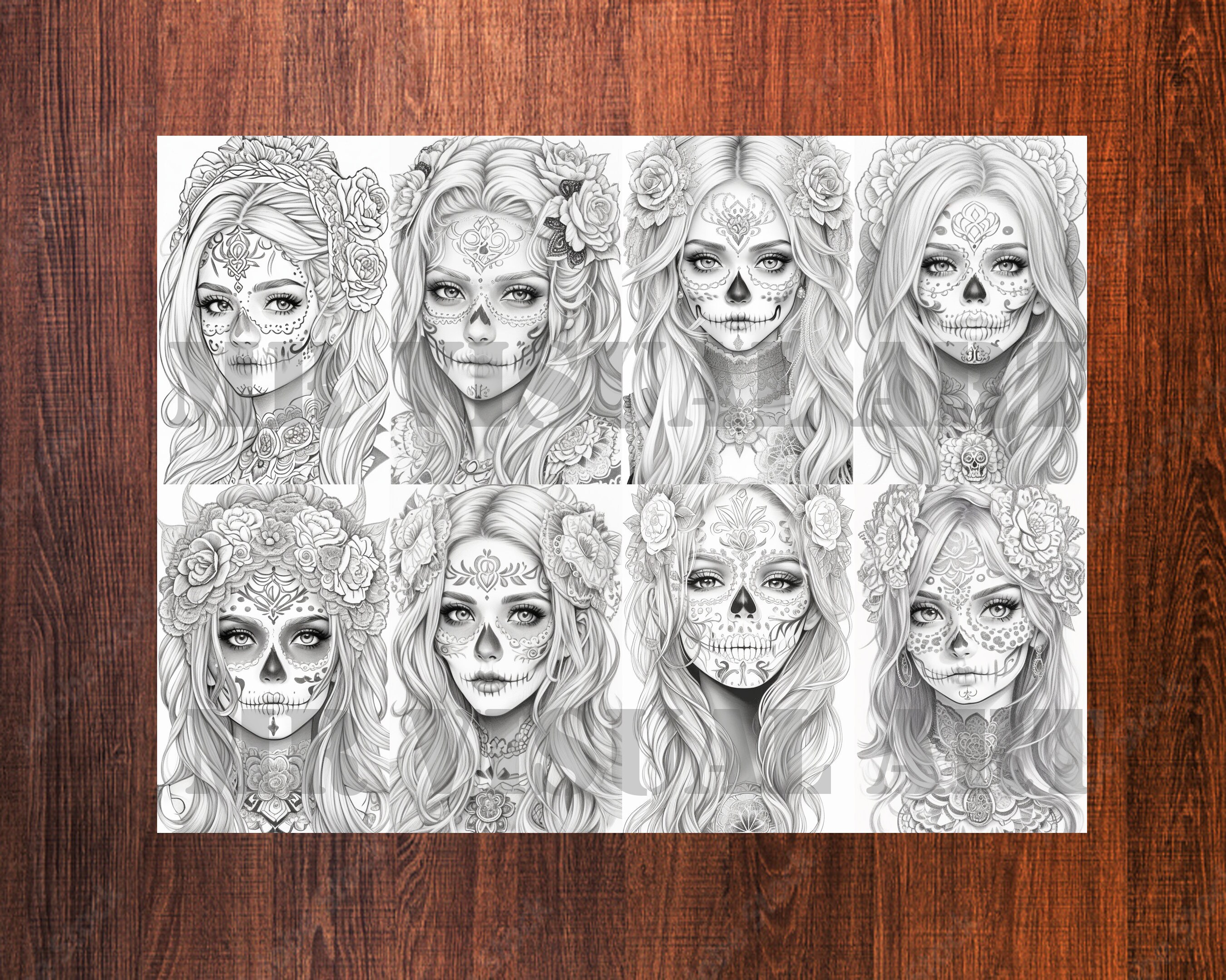 Sugar Skull Girls Coloring Page Adults Kids Instant - Etsy