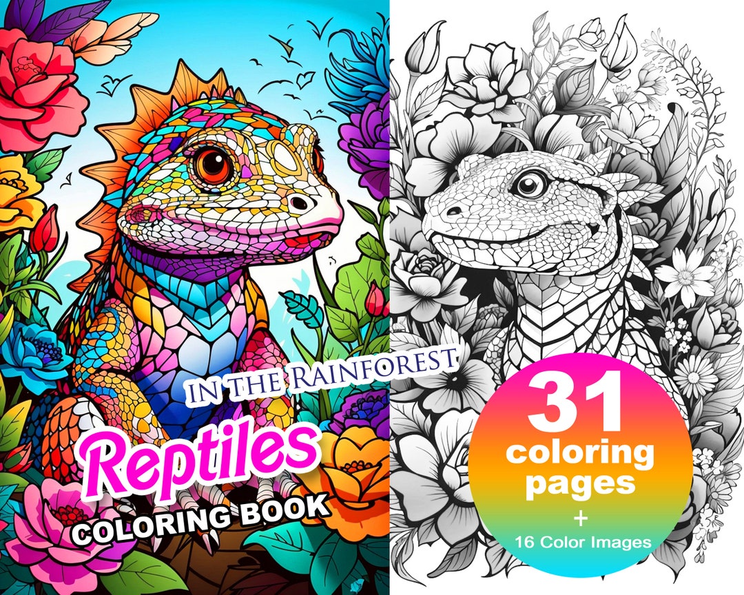Reptiles in the Rainforest Coloring Page, Adults + Kids- Instant ...