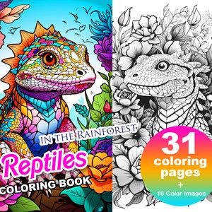 Reptiles in the Rainforest Coloring Page, Adults + Kids- Instant ...