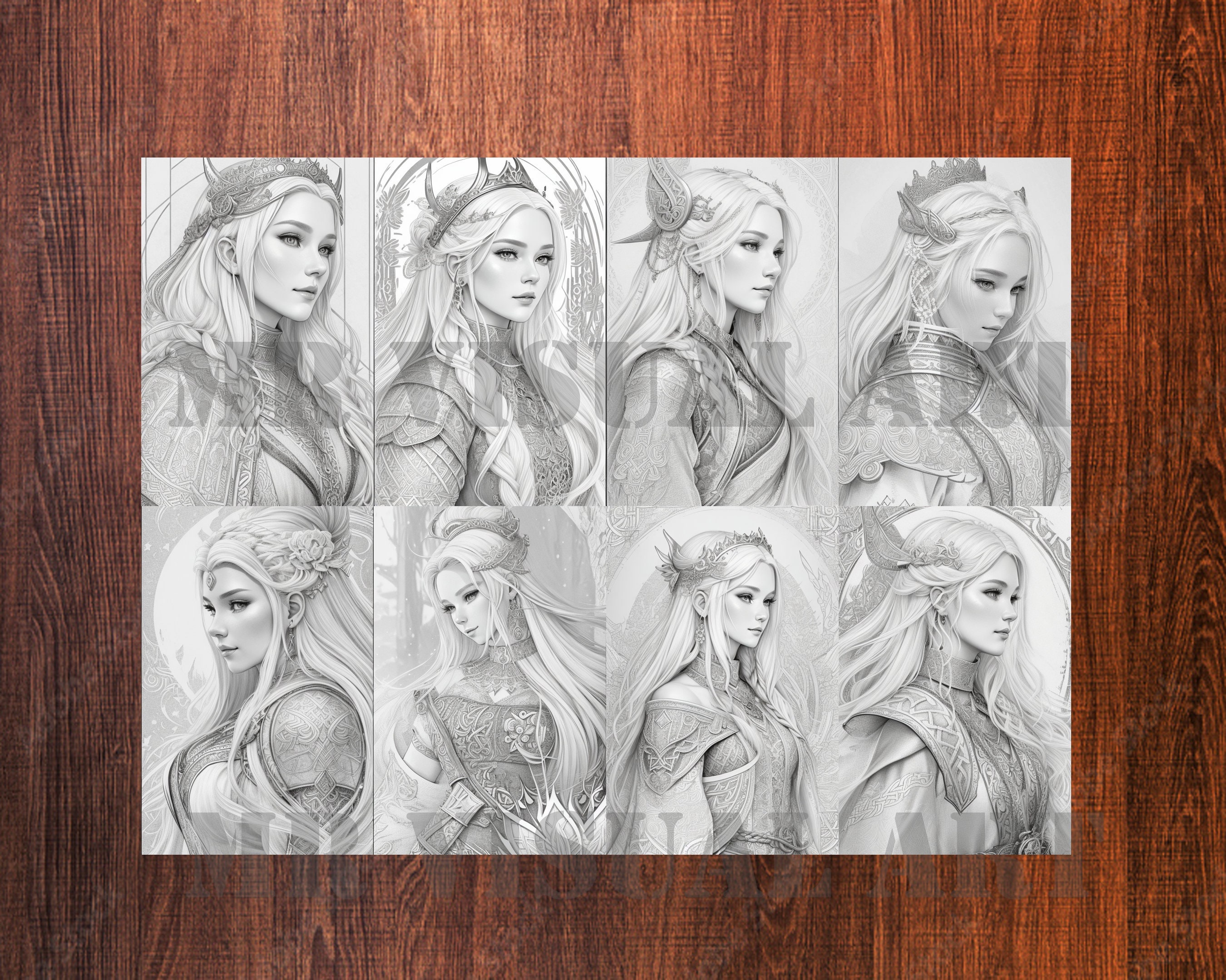 Fantasy Viking Princess Anime Coloring Page, Adults Kids Instant ...