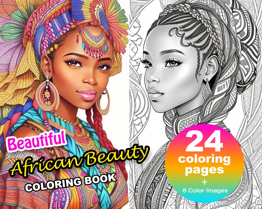 Beautiful African Beauty Coloring Book 2, Adults Kids Instant Download ...