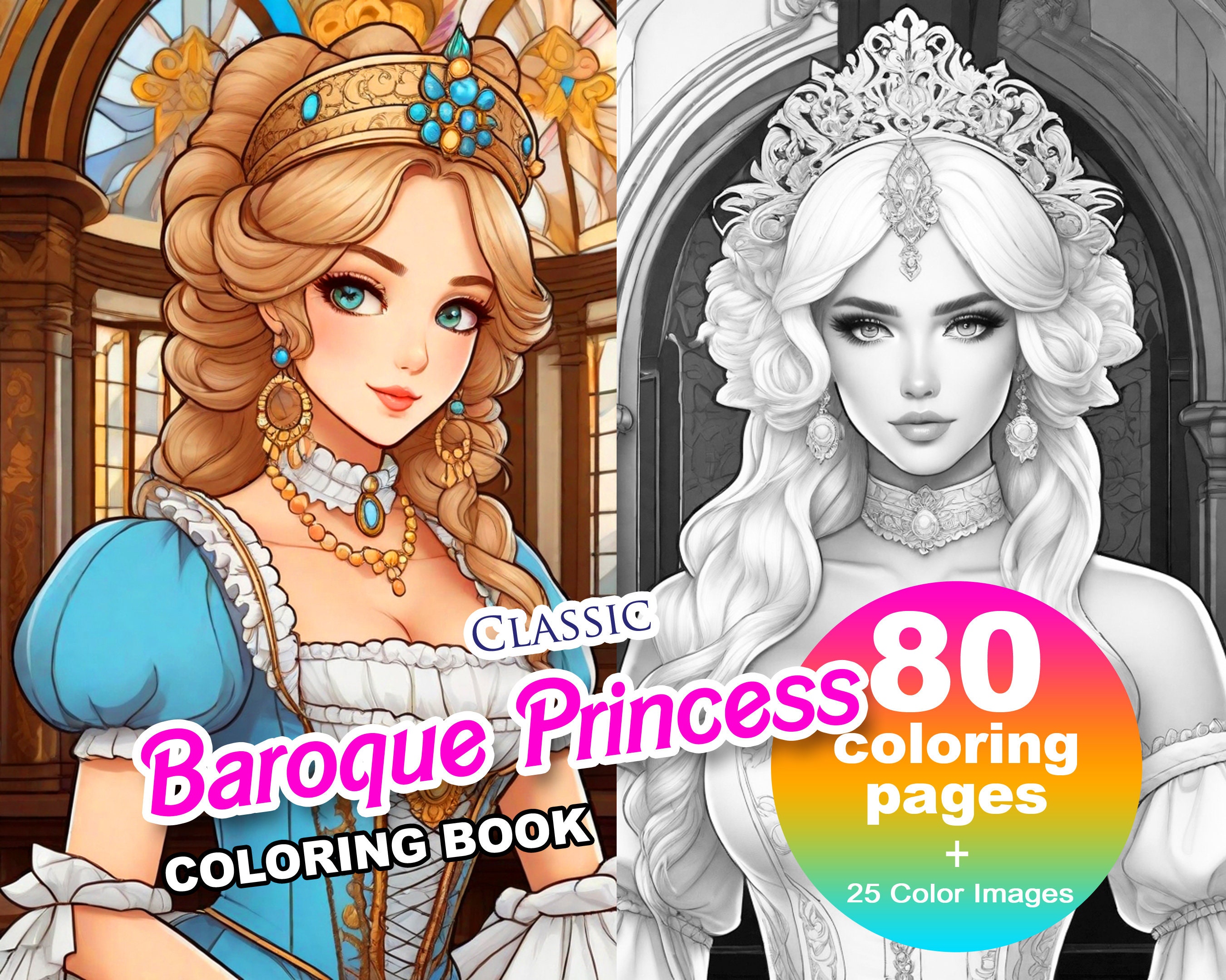 Classic Baroque Princess Anime Coloring Book Adults Kids - Etsy