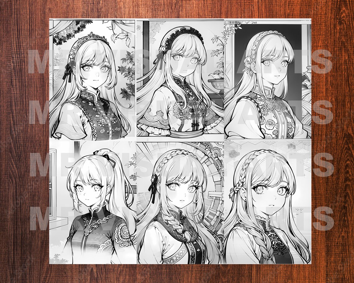 Chinese Anime Girls Coloring Book 36 Coloring Pages, Coloring Page Art ...