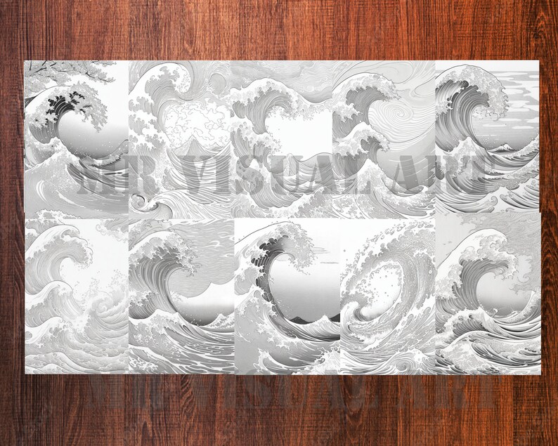 Japanese Folk Paint Great Wave Coloring Page, Adults Kids Instant ...