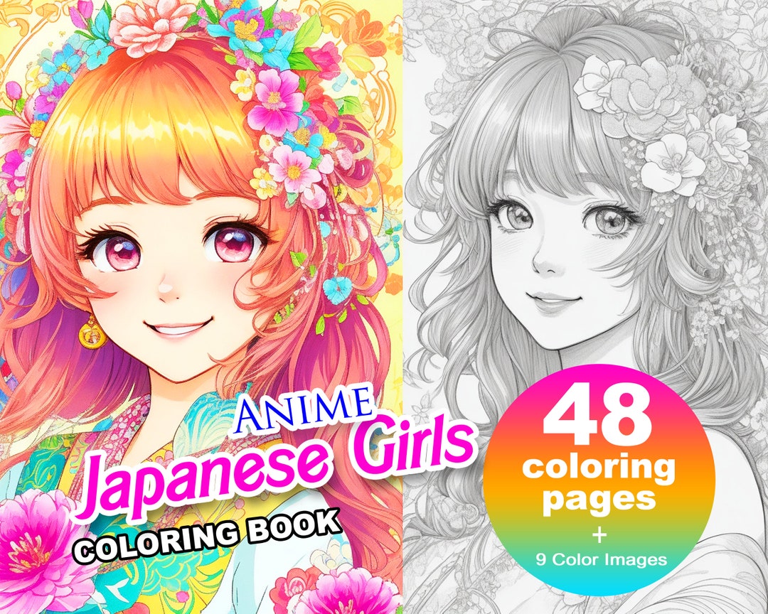 Japanese Anime Girls Anime Coloring Book, Adults + Kids Instant ...
