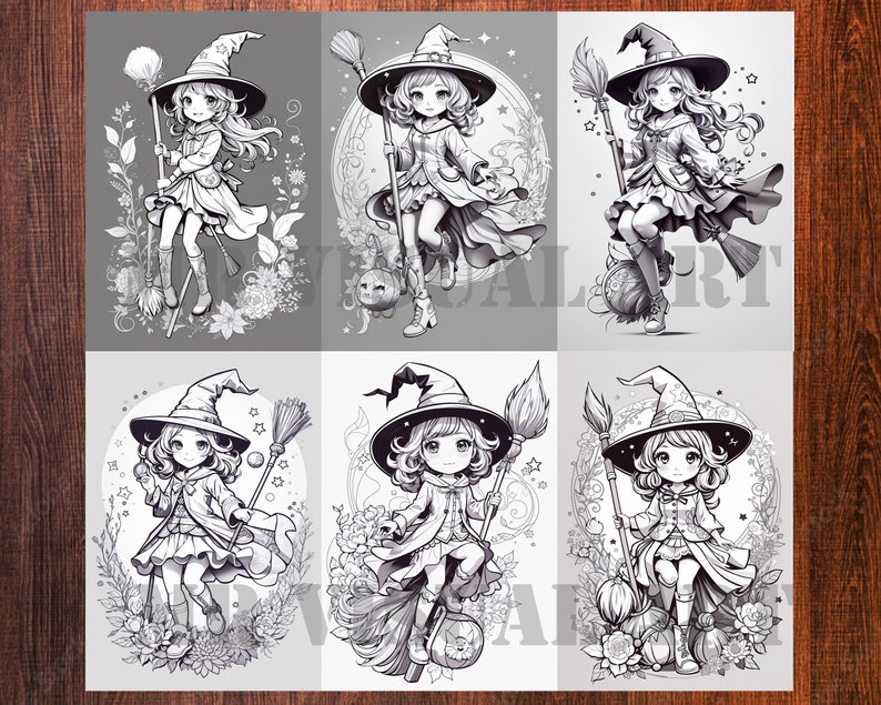 Cute Halloween Witch Girl Coloring Pages Book Anime Style - Etsy