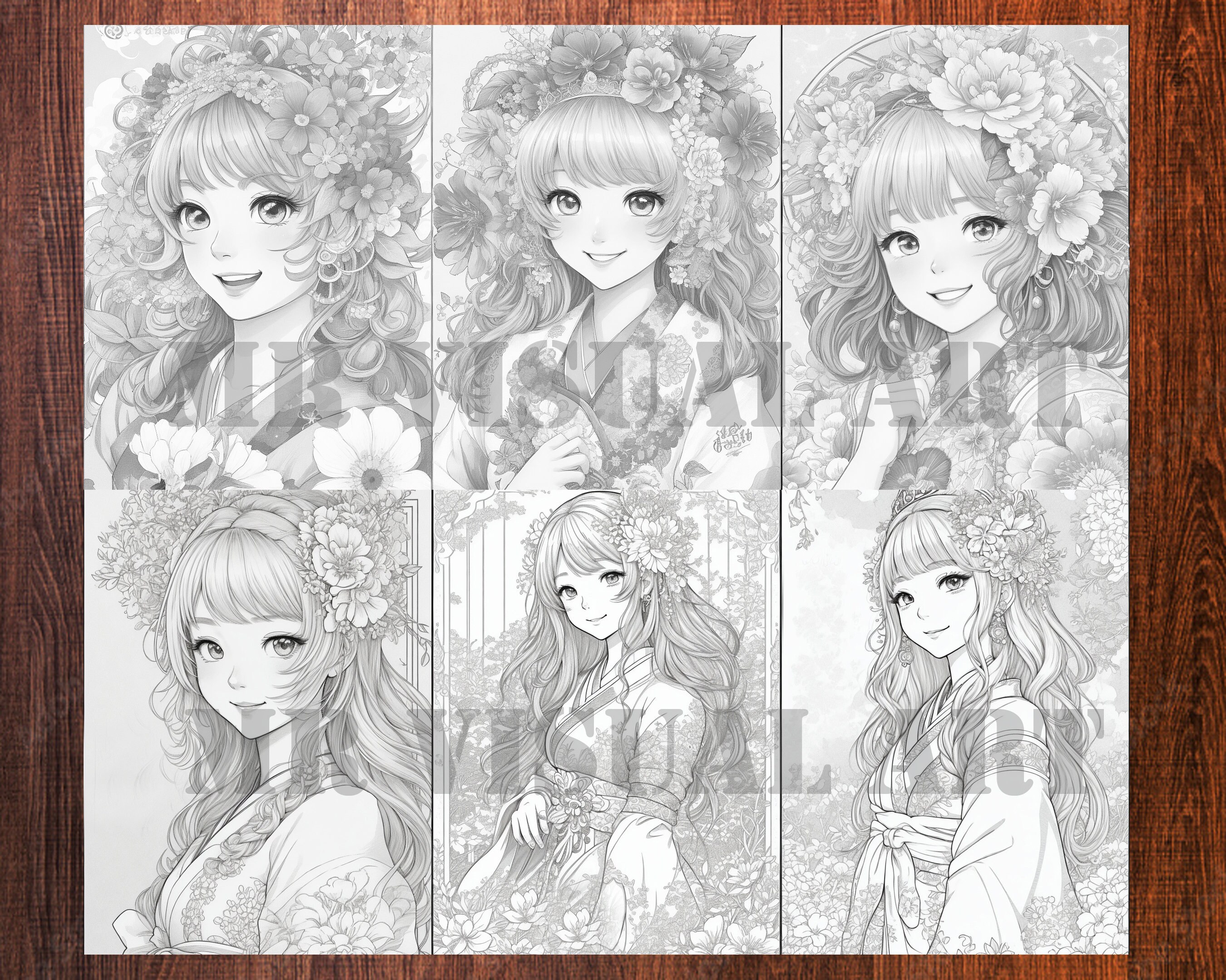 Japanese Anime Girls Anime Coloring Book, Adults Kids Instant Download ...