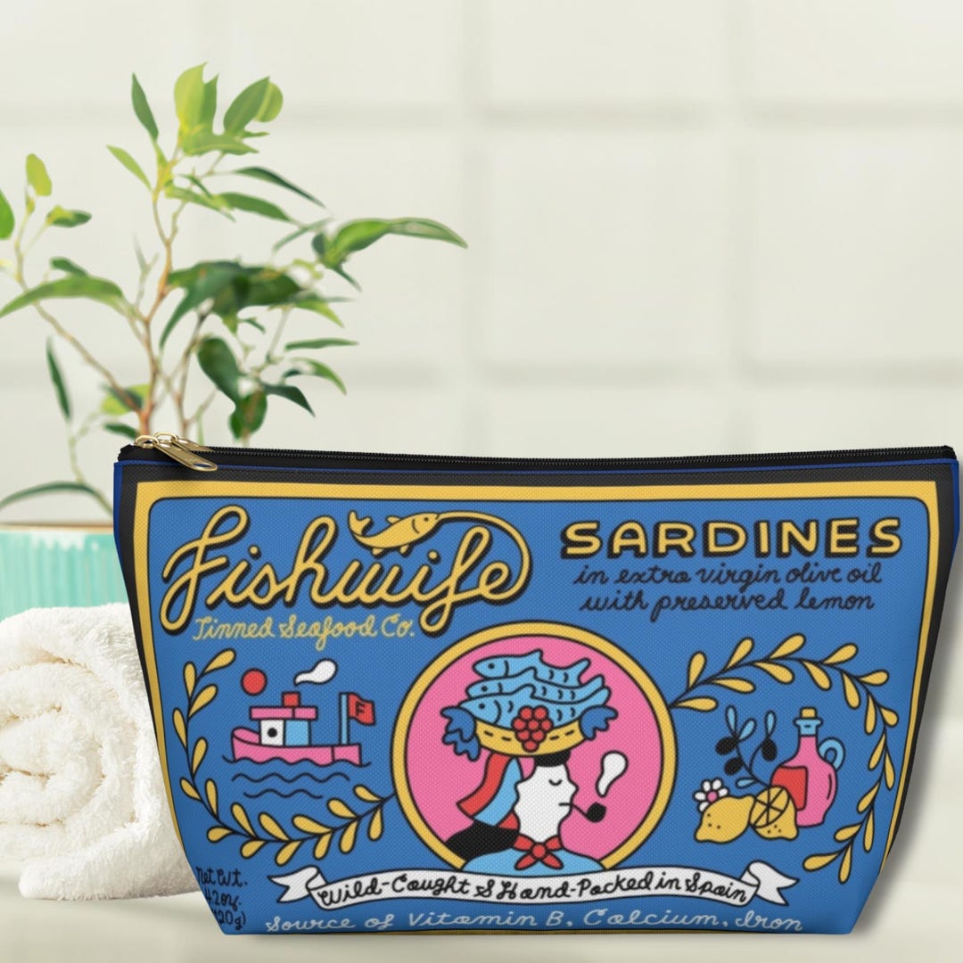 Fishwife Sardines Cosmetic Bag, Retro Tinned Fish Accessory Clutch ...