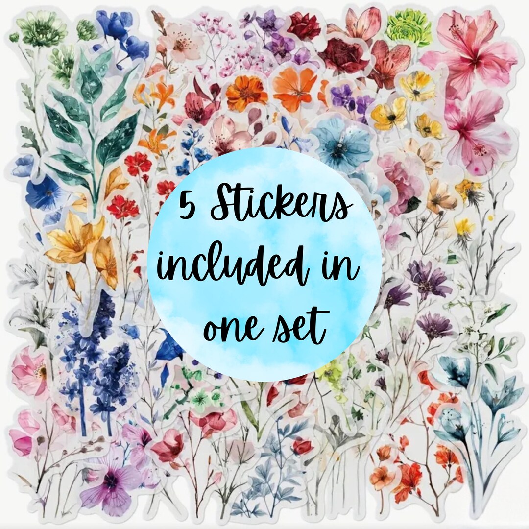 Transparent Wildflower Stickers: Colorful Floral Laptop Decals, Set of ...