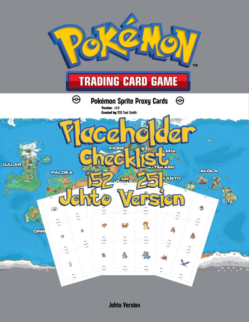 TCG Pokémon Johto Dex Placeholder Cards 152–251 | Game Sprite Pokédex ...