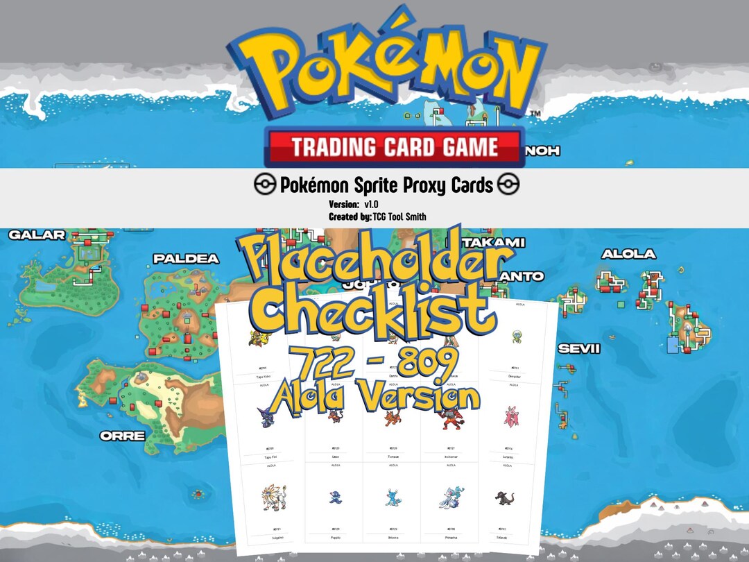 TCG Pokémon Alola Dex Placeholder Cards #722–#809 | Game Sprite Pokédex ...