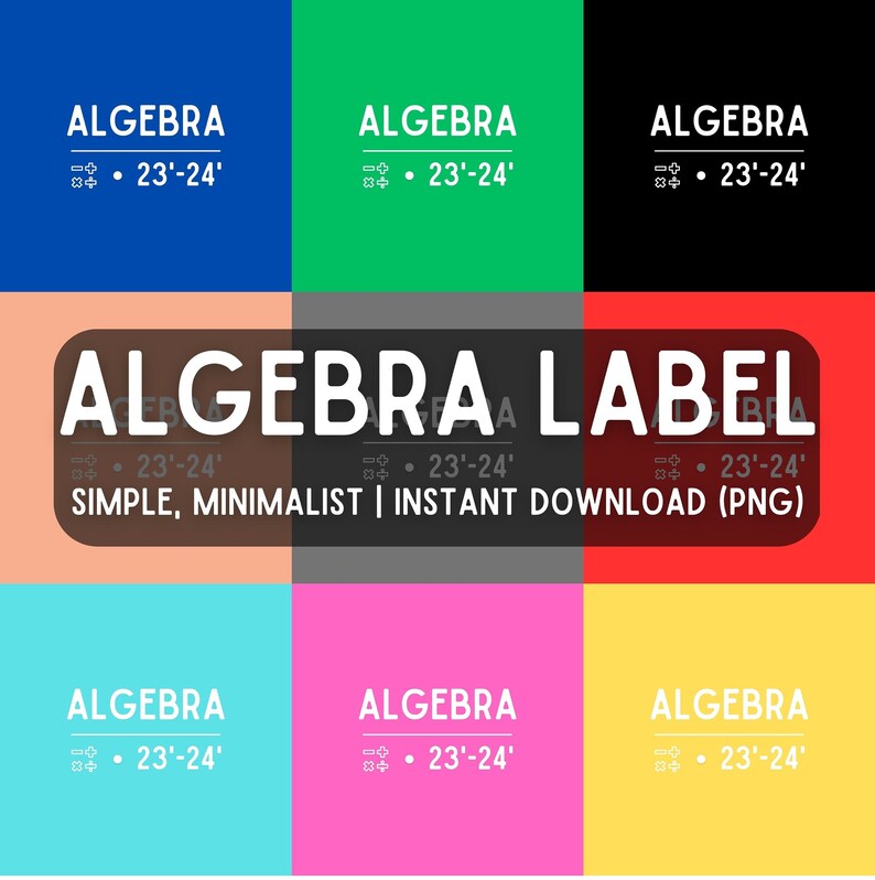 23' - 24' Minimalist Algebra Label for PDF, Folders, Binders | Simple ...