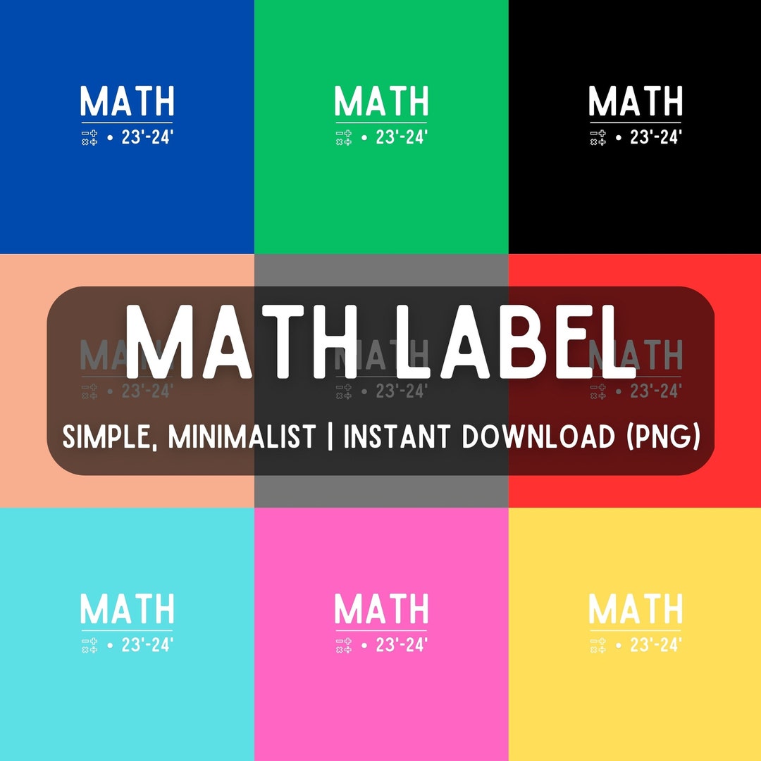 23' - 24' Minimalist Math Label for PDF, Folders, Binders | Simple PNG ...