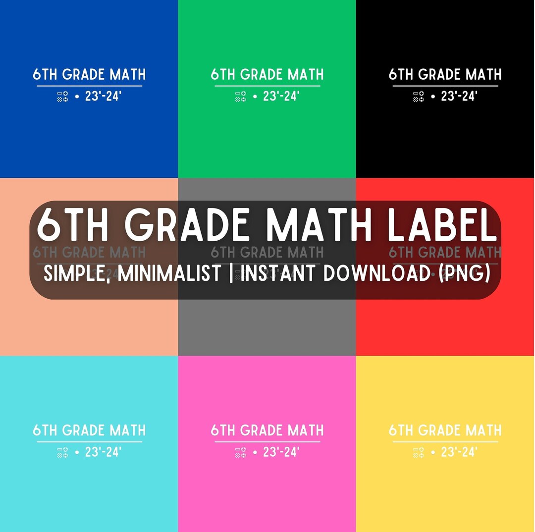 23' 24' Minimalist 6th Grade Math Label for PDF, Folders, Binders ...