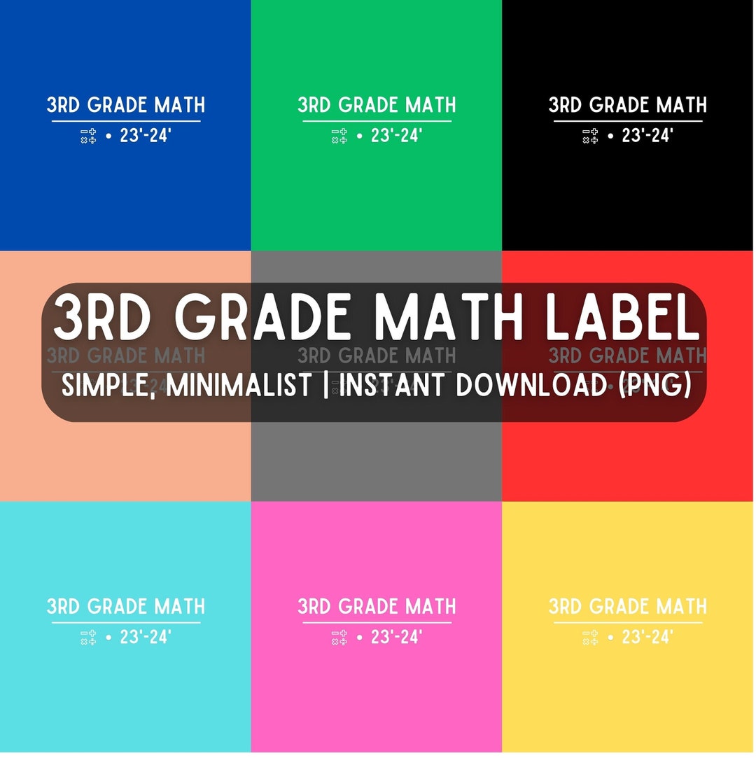 23' 24' Minimalist 3rd Grade Math Label for PDF, Folders, Binders ...