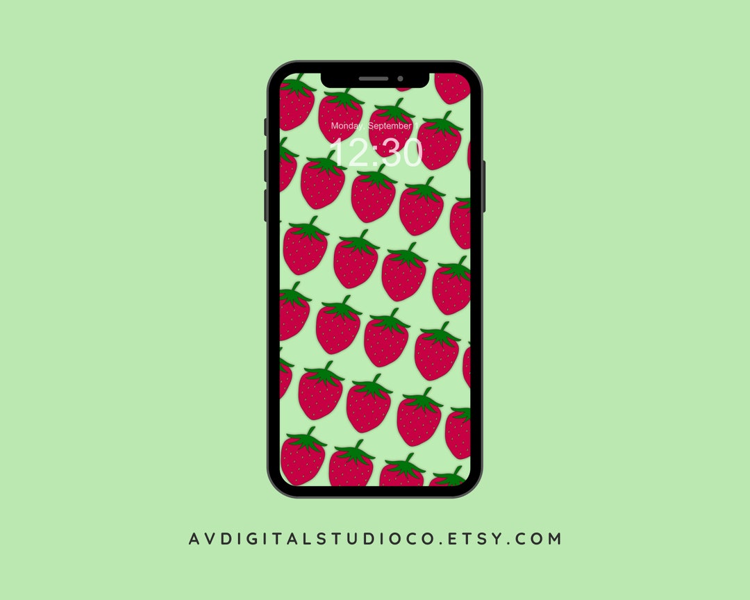 Strawberries Phone Wallpaper Home Screen Lock Screen Cute Girly Summery ...
