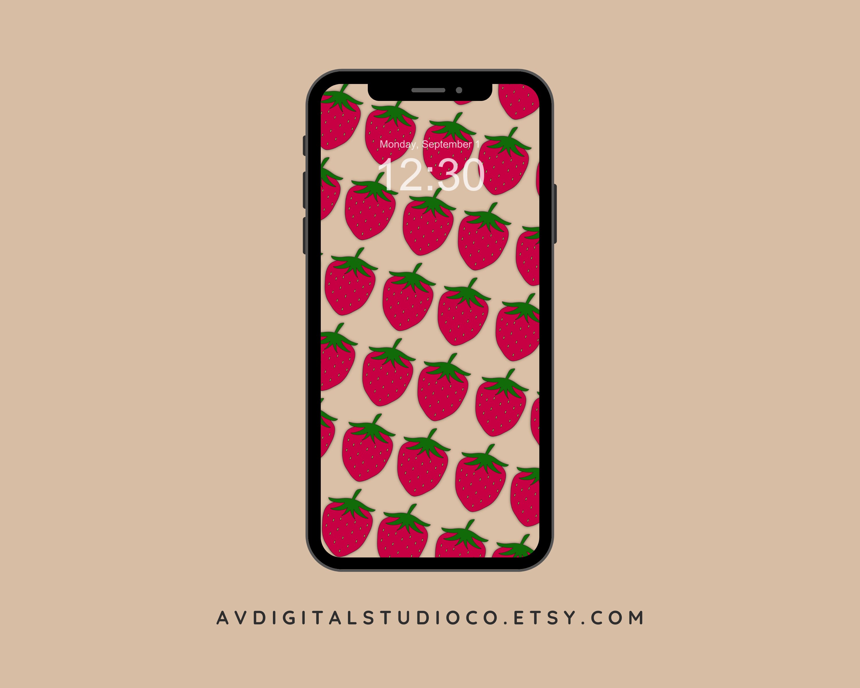 Strawberries Phone Wallpaper Home Screen Lock Screen Cute Girly Summery ...