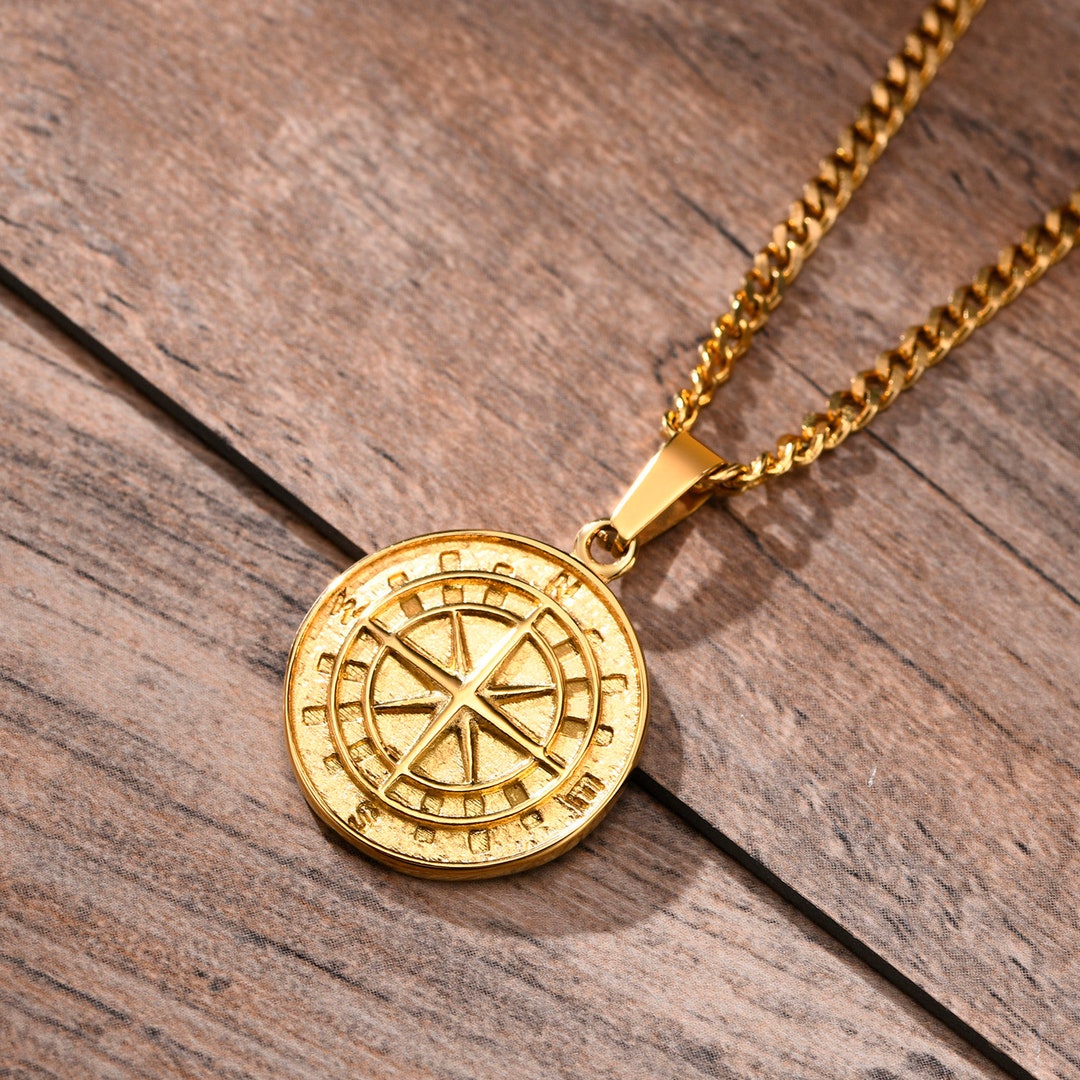 18k Gold Compass Pendant With Chain, Minimalist Jewelry, Minimalist ...
