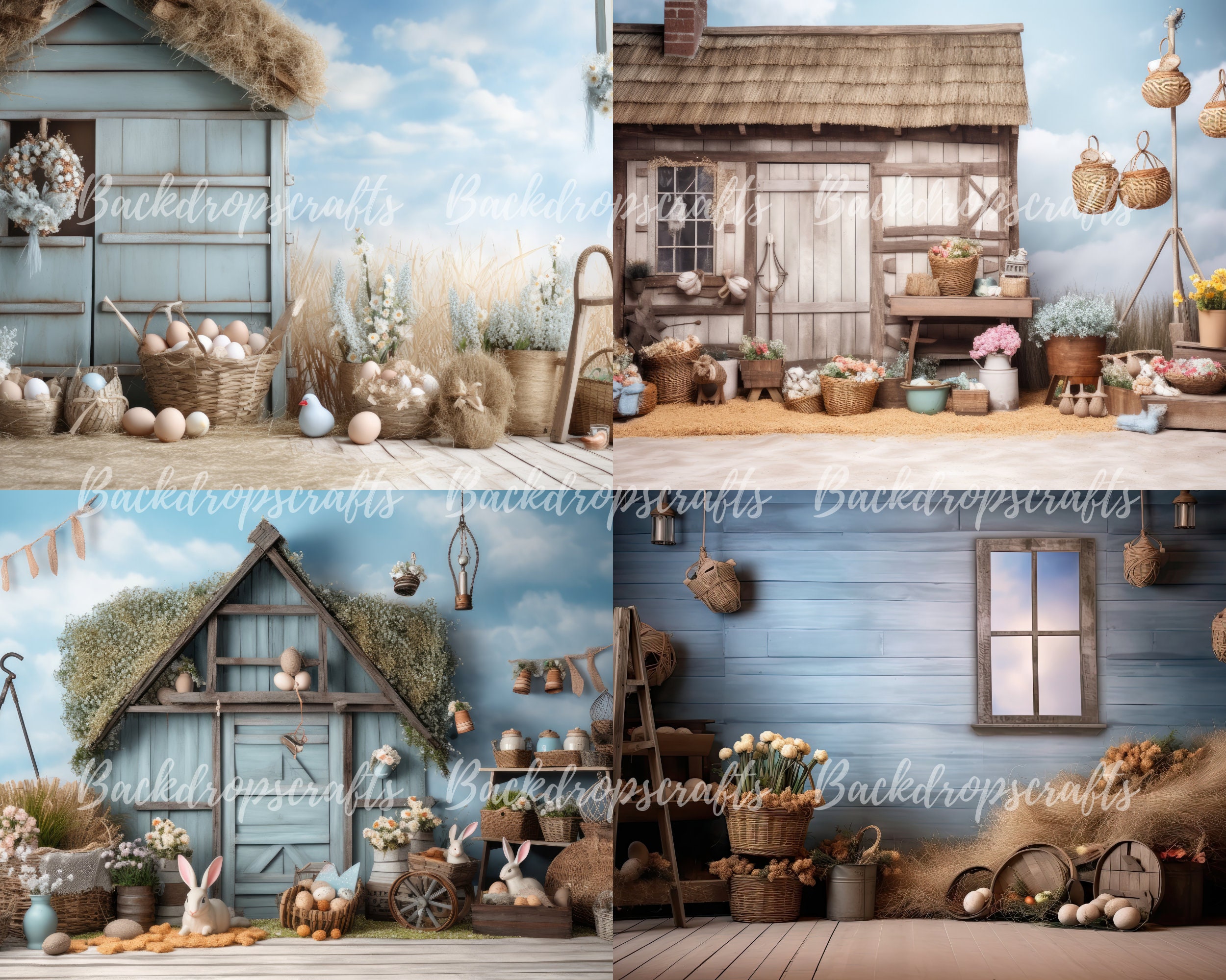 16 Easter Farm Digital Backdrop Templates Easter Theme Studio - Etsy