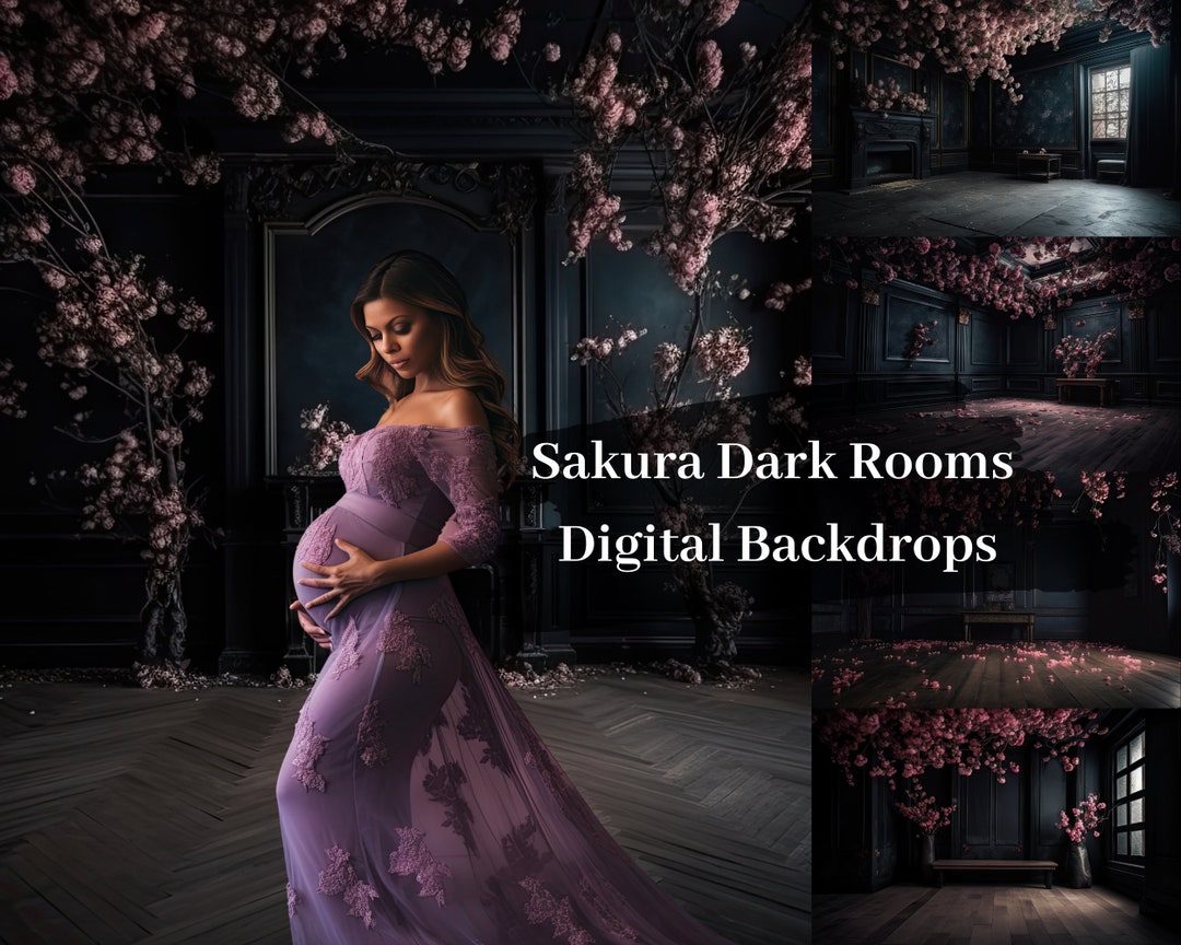 15 Sakura Dark Room Digital Backdrops Cherry Blossom Maternity Digital ...