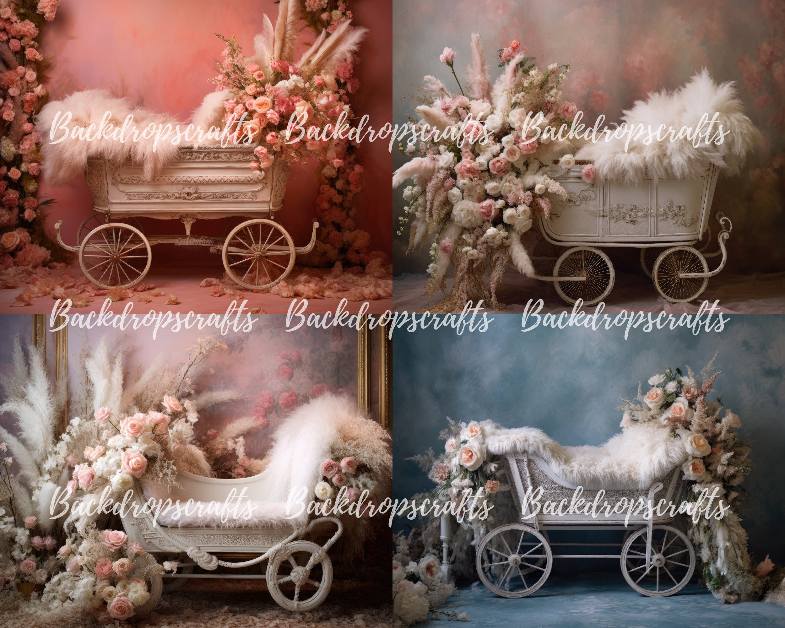 Newborn Flower Carriage Digital Backdrops, Elegant Maternity ...